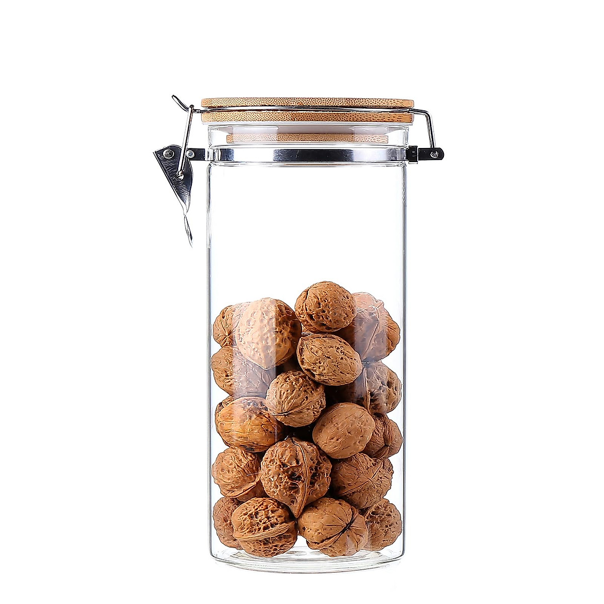 KKC HOME ACCENTS Clear Borosilicate Glass Food Storage Canister with Airtight Hinged Lids,Sealed Glass Container for Nuts,Flour,Sugar,Coffee Beans,Corn Flakes,50 Fluid Ounces