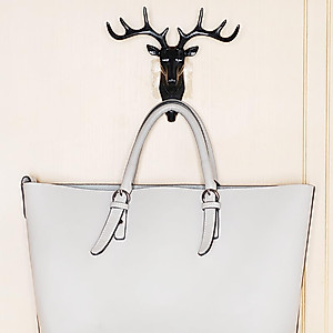 UVKDEENK 3pcs Moose Wall Hanging Hooks, Deer Head Hooks, Vintage Deer Hooks Decorative Wall Hanging Rustic Shabby Kitchen Bedroom Bathroom Towel Coat Hooks (Black)