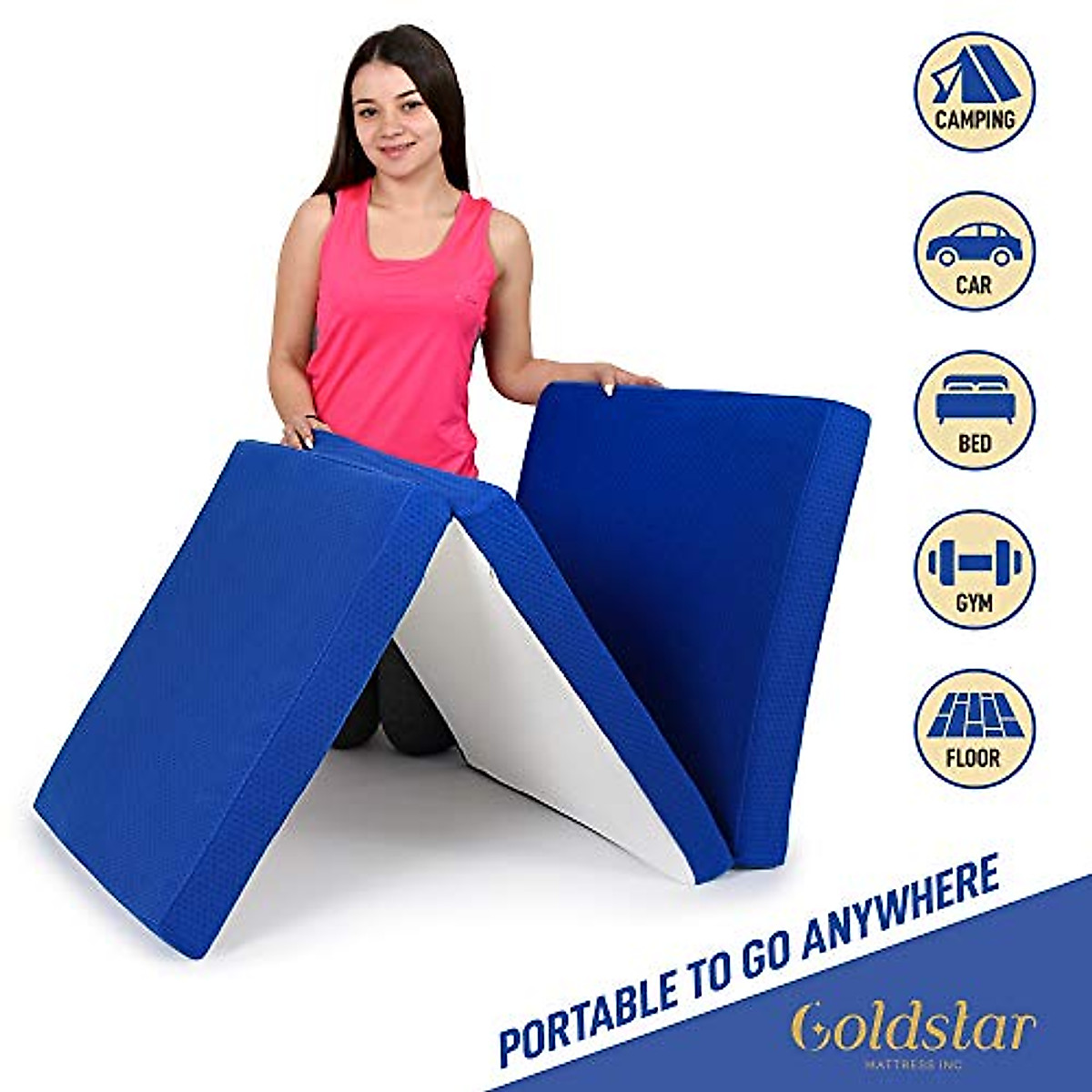 Gold Star Tri-Folding Gel Memory Foam Mattress, 25 x 75 Inches - 3-Inch Gel-Infused Cooling Mattress Topper, Cot Pad, Guest Bed - Portable Floor Mattress with Soft, Removable, and Washable Cover
