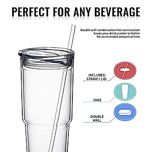MEWAY 30oz/2 pcs Classic Insulated Tumblers,Double Wall Acrylic Tumbler with Lid，Reusable Plastic Insulated Tumblers with Straw，for cold drinks, sand ice, whatever you like(transparent,2 pack)