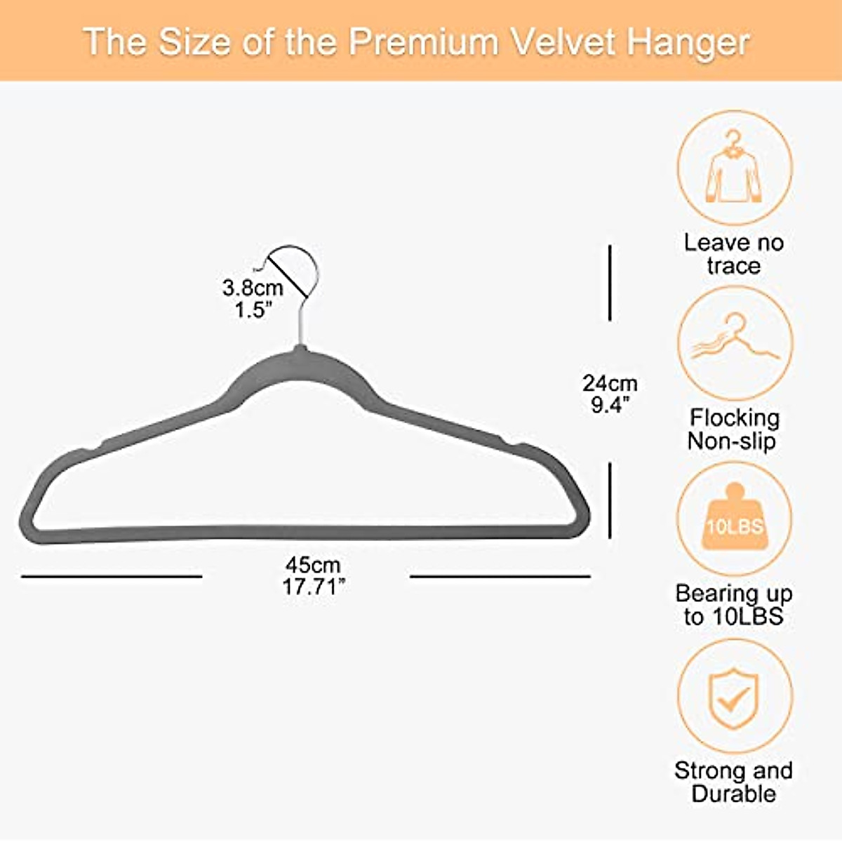 Lrophyte Velvet Hangers,Standard Hangers,Slim, Durable, Non-Slip Space Saving Clothes Hangers with 360 Degree Chrome Swivel Hook Suit Clothes Hangers,Coat Hangers (Gray/Silver, 50)