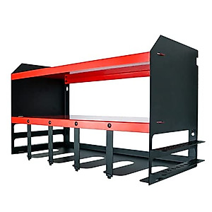 Power Tool Organizer Wall Mount – Durable 3 Layer Tool Storage for Cordless Power Drills – Power Coated Steel Utility Shelf w/Drill Bit & Screw Organizer – Garage Shelves for Tool Organization - Red