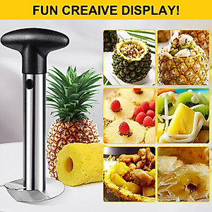 Tyuoikom Pineapple Cutter and Corer, Durable Pineapple Corer Remover with Upgraded Cutter & Sharp Teeth, Stainless Steel Kitchen Pineapple Slicer Tool, Black Handle