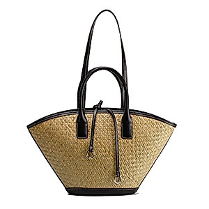 Handmade Straw Bags Holiday Handbags Shoulder Tote Bags Women's Large Capacity Summer Travel Women's Handbags Bucket Bag (Color : A)