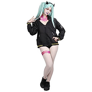 C-ZOFEK Rebecca Cosplay Outfits Black Coat Halloween Costume (X-Large) with Tattoo Stickers (pink)