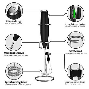 Milk Frother, Handheld Electric Mixer, Milk Stirrer, Battery Operated, Comes with Stand for Stirrer, Wisker for Coffee, Eggs, also a Foam Frother, Hot Chocolate Stirrer, One button mixer