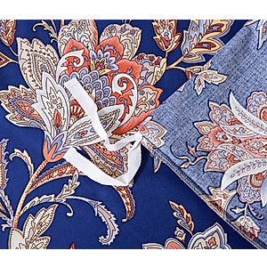 Eikei Home Luxury Jacobean Floral Garden 3 Piece Duvet Cover Set Beige Blue English Vintage Floral Pattern 100-percent Cotton (Queen)