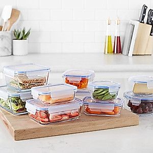 Amazon Basics 20-Piece Glass Food Storage Containers, 10 Count of Bases and Plastic Lids, Transparent, Blue