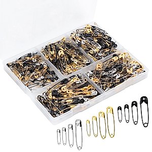 600 Pcs Safety Pins Assorted, 4 Sizes Large and Small Safety Pins for Clothes,Black Gold Silver Safety Pins Rust Resistant for Art,Crafts, Sewing and Jewelry Making