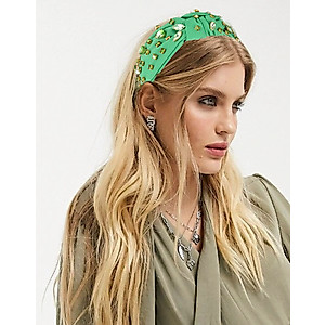 Crystal Velvet Headband Cross Knotted Turban Headdress Colorful rhinestone Statement Wide Hair Band Hoop Accessories For Women Girls (Green)