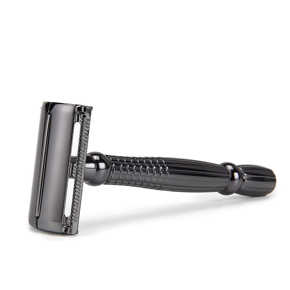 BAILI Butterfly Open TTO Double Edge Safety Razor Long Handle Wet Shaving for Men Women with 5 Platinum Blades and Stand Agate Black BD278L