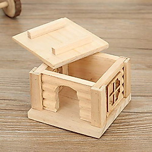 Wooden Hamster Chew House Tunnel Hut Hideout Molar Toy for Small Animal Dwarf Rat Mouse Gerbil Chinchilla Guinea Pig (House & Tunnel 2 Pack)