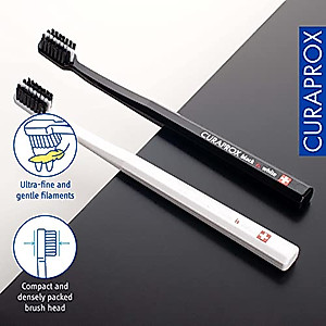 Curaprox Black is White Toothbrush, Black is White Carbon Toothbrush Set, Includes 1 Black Toothbrush & 1 White Toothbrush