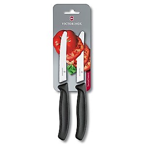 Victorinox Swiss Classic 2 Piece Utility Knife Set Wavy Edge Round Tip - Black