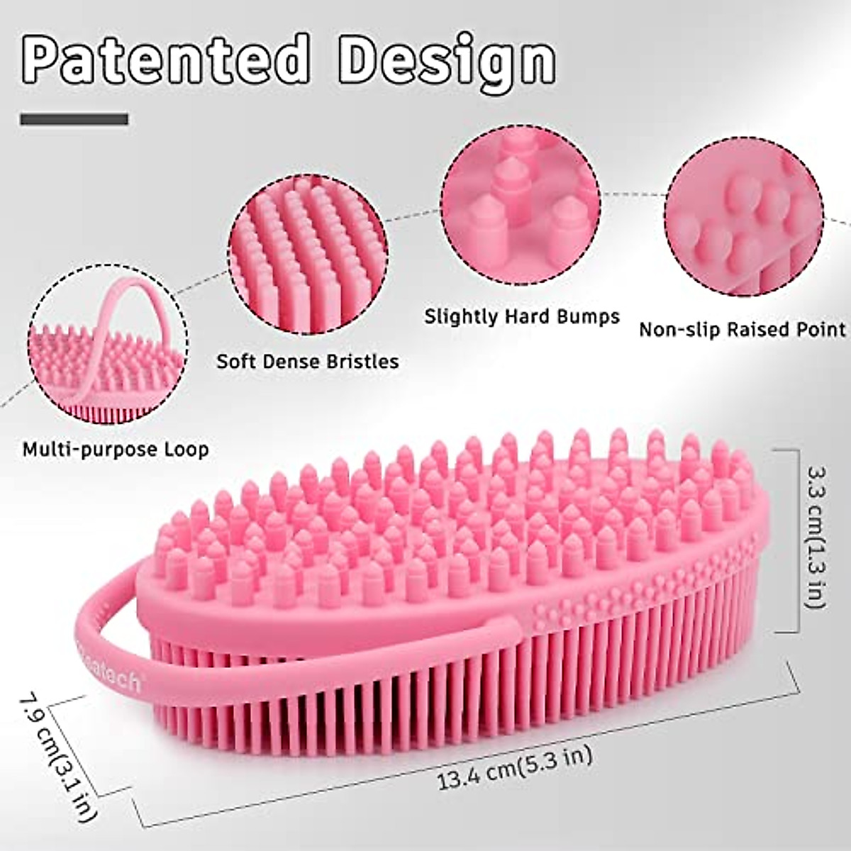 FREATECH 2-Pack Silicone Body Brush - Built-in Loop Handle, Dual-sided Bath Shower Brush Body Scrubber Exfoliator for Deep Cleansing and Massage, Easy to Hold and Hang,Hygiene and Long-lasting