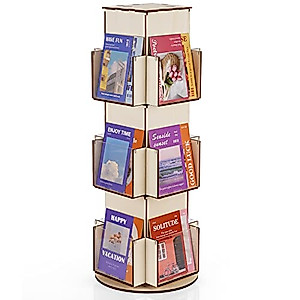 Flenpptly Rotating Display Stand Greeting Card Organizer 3 Tier Wooden Retail Display Multi Pocket Card Display Stand Display Rack for Coasters Stickers Showcase Tradeshow