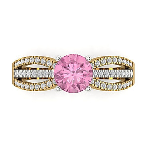 1.25 Carat Round cut Custom Engraving accent Pink faux Diamond Engagement Everlasting Ring 14k yellow White Gold 9