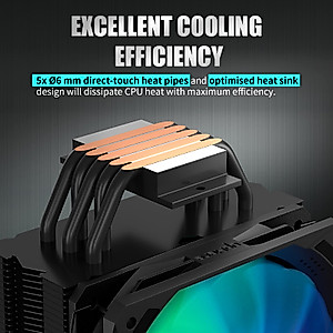 upHere S5C CPU Air Cooler LGA 1700 Ready 5 Heat Pipes 120mm PWM Processor Cooler for Intel LGA 1700/1200/115X AMD Universal Socket with 5V ARGB SYNC Auto RGB,Black
