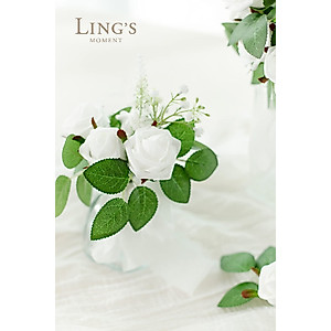 Ling's Moment 1.5/2 inch Artificial Rose White Buds and Petite Roses w/Stem Pack of 24 for DIY Wedding Boutonniere Corsages Bouquets Centerpieces Decorations