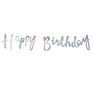 Ginger Ray Iridescent Holographic Rainbow Designer Happy Birthday Bunting Banner Decoration - Iridescent Party