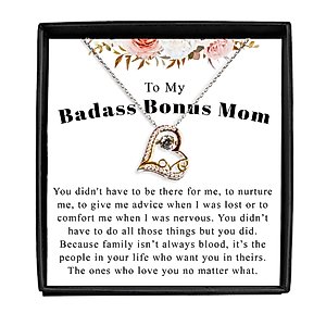 Bonus Mom Necklace - 925 Sterling Silver - Bonus Mom Gifts, Bonus Mom Gifts From Daughter, Badass Bonus Mom Necklace, Stepmom Gifts Necklace
