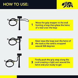 BearTOOLS Tool Lanyard with Single Carabiner and Adjustable Loop End, Standard Length, Maximum Weight Limit 8KG / 17.6lb, Aluminum Screw Lock Carabiner with Shock Cord Stopper, 0923S (3 Pack)
