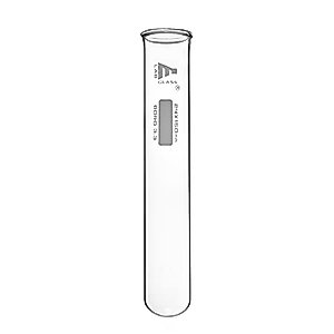 24PK Test Tubes, 50ml - White Printed Specifications - Borosilicate 3.3 Glass - 1.2mm Thick Walls, Beaded Rim - Superior Heat & Chemical Durability - 5.9" Tall, 1" Diameter - Eisco Labs