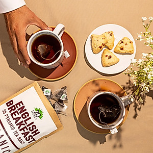 English Breakfast Black Tea - 100% Certified Organic - 50 Pyramid Tea Bags Sachets in a Resealable Bag