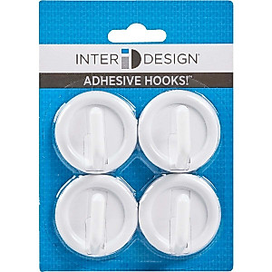 InterDesign Utility Hooks, Self-Adhesive Organizers for Entryway, Kitchen, Bathroom, Office - Set of 4, White