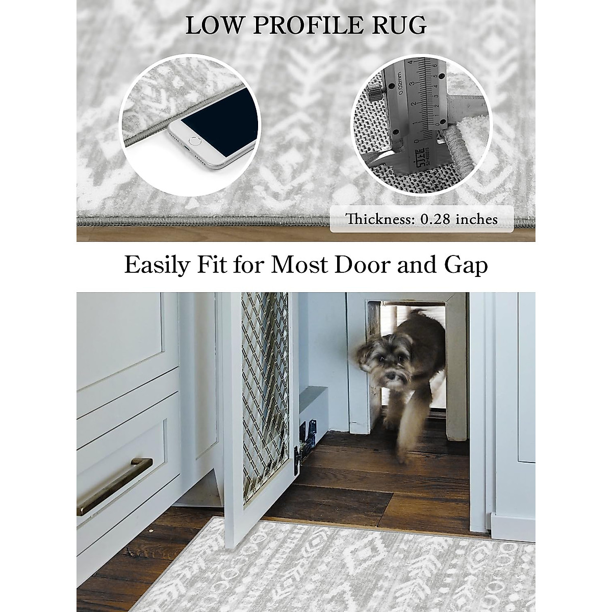 Lahome Boho Moroccan Area Rugs 5x7, Washable Grey Rugs for Bedroom Non-Slip, Low-Pile Soft Tribal Print Living Room Rug, Non-Shed Neutral Geometric Indoor Carpet for Office Playroom Dining Room