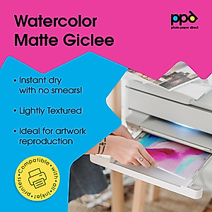 PPD Watercolor Printer Paper, Printable Fine Art Paper for Inkjet Printer, Textured Giclee Archival Acid Free Paper 8.5 x 11, Professional Grade, Heavyweight 240 gsm/64 lb (25 Sheets)