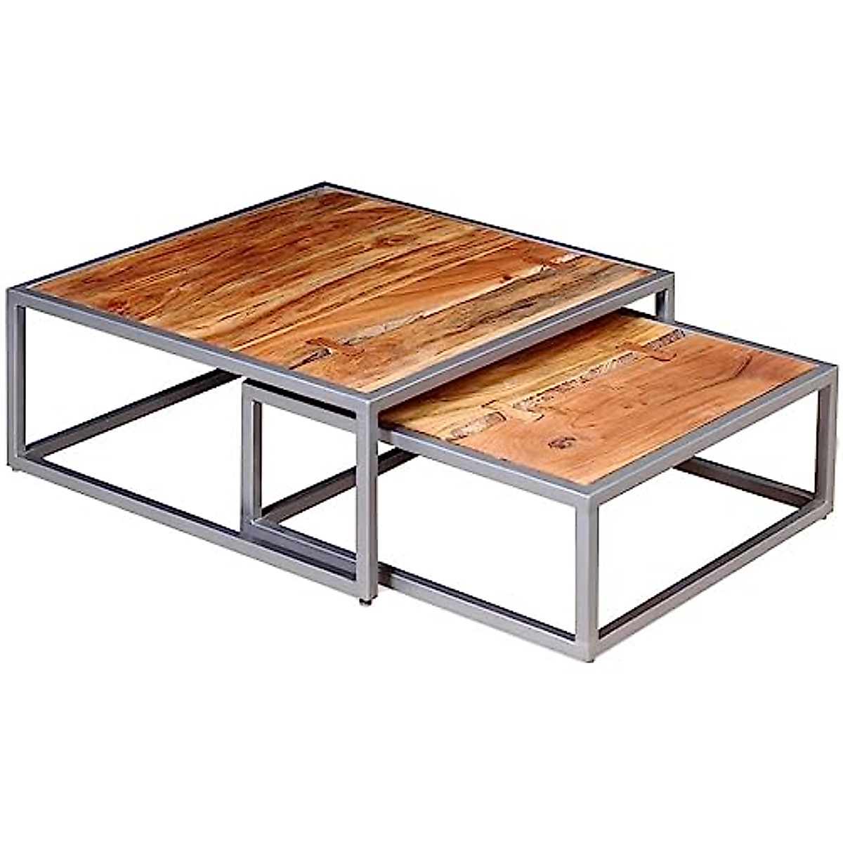 QJBSAVVA Two Piece Coffee Table Set Solid Acacia Wood,Industrial Tables Floor Standing Table Cocktail Table Suitable for Meeting Rooms, Reception Rooms, Offices