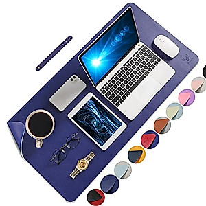 Yikda Dual-Sided Leather Mouse pad Desk mat, PU Leather Desk pad Large Mouse pad, Waterproof Desk Mat for Desktop （31"x15.7" Blue/Blue)