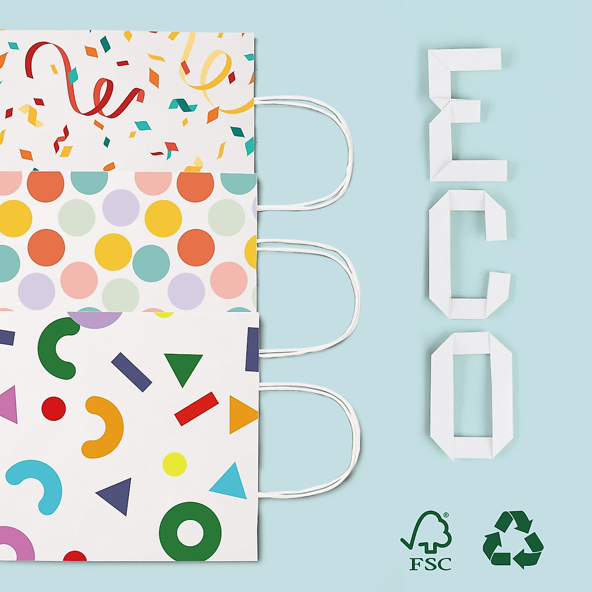 MESHA Gift Bags 15 Pcs 5.9X3.1X8.2 Paper Bags with Handles bulk,Party Favor Bags Birthday Wedding Mother's Day gift bags Small Paper Shopping Bags,Colorful Retail bags,Recyclable Bags (polka dot)