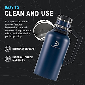 DrinkTanks Craft Growler, Passivated Stainless Steel Growlers for Beer, Leakproof and Vacuum Insulated Beverage Tumbler, Easy-to-Use Soda, Wine, or Coffee Tumbler with Handle, Storm, 64 Oz