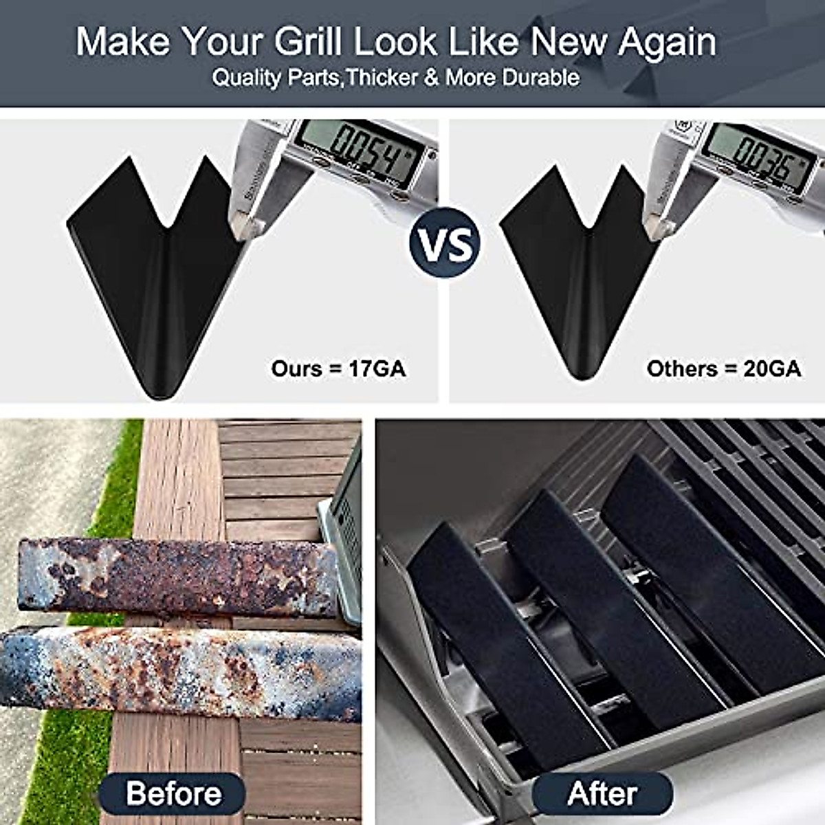 15.3" 7635 Porcelain-Enameled Flavorizer Bars for Spirit 200 Series Gas Grills, Spirit E210, S210, E220, S220 with Front Control Knobs, Set of 3 Heat Plates Flavorizer Bars Replacement for Weber 7635