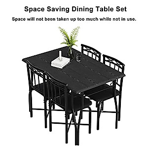 Easyzon Dining Table Set for 4 Black, Kitchen Table and Chairs for 4, Space Saving Dining Room Set for Apartment, Counter Height Breakfast Nook Table Set, Dinner Table Dinette Set for 4, Wood