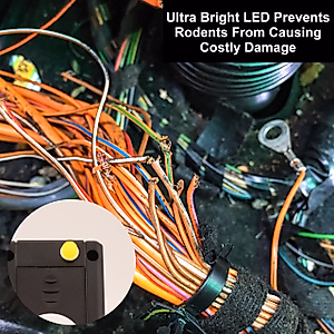 Rid A Rat Model RC-4, Designed for Use in Vehicle Engines, RVs, BBQs, Boats to Defend Against Rats, Mice, and Any Other Rodent Invaders. Using Strobing LED's, Two AA Batteries, and Magnetic Mounting.
