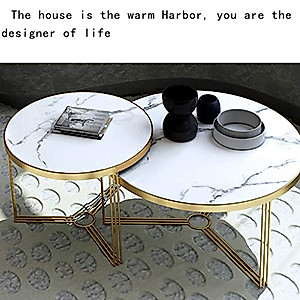 2 Piece Round Nested Coffee Table, Artificial Marble Tabletop Metal Frame Coffee Table for Living Room, Small Side Coffee Table
