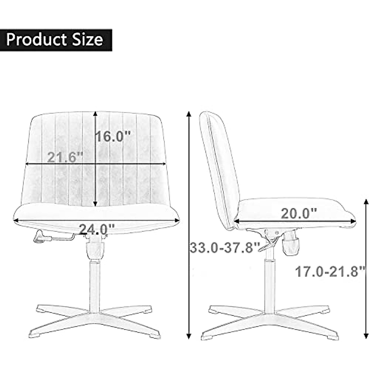 Armless Wide Office Chair No Wheels Fabric Padded Desk Chair Task Vanity Chair Swivel Home Office Desk Chair 120°Rocking Mid Back Ergonomic Computer Chair for Make Up,Small Space, Bed Room(Gray)
