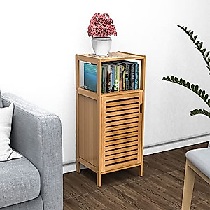 Purbambo Bathroom Bamboo Storage Cabinet, Freestanding Floor Cabinet with Door and Shelf for Bathroom, Living Room, Bedroom, Hallway, Kitchen