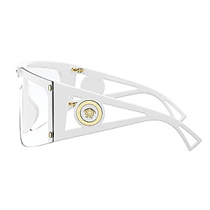 Versace VE 4393 401/1W White Plastic Shield Sunglasses Green Or Grey Clip On Lens