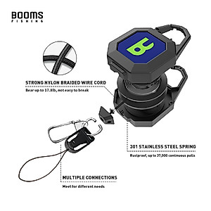 Booms Fishing RG4 2-Pack Fly Fishing Retractor, Locking Retractable Gear Tether, Heavy Duty Retractable Keychain with 27.5” Steel Retractable Cord, 7.7oz Black