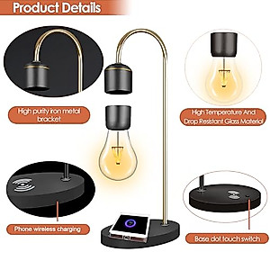 FloatGo Levitating Bulb Lamp with Wireless Charger for Smart Phones Apple Android Magnetic Levitation LED Night Light Gold Floating Desk Toys Love Family Office Gift Home Decor