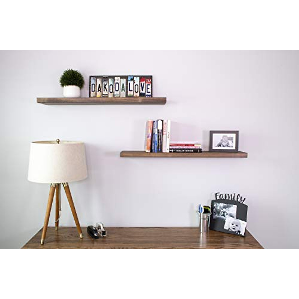 DAKODA LOVE Floating Shelves | Solid Poplar | Premium Craftsman Quality | Easy Hidden Bracket Wall Mount | Set of 2 (Espresso, 24" L x 10" D)