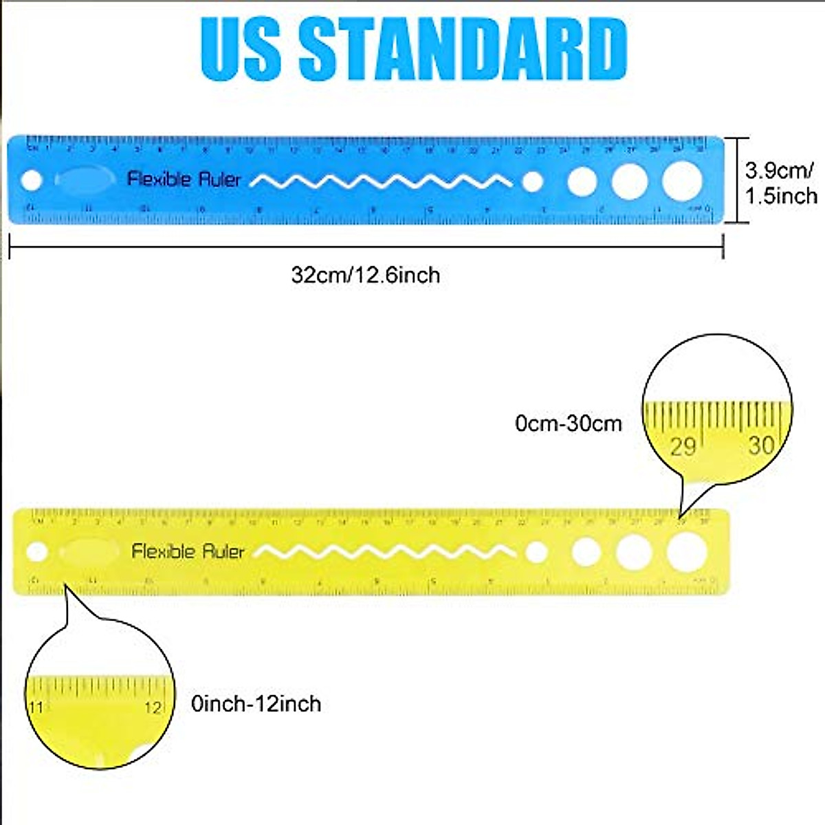 30cm/12inch Ruler US STANDARD Bendable Flexible Rubber Rulers Transparent Shutterproof Straigt Rulers, 12" Durable Flexi Folding Rulers School,Classroom,or Office Wood Work Kids/Adults(8PCS)