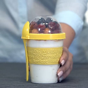 EYNEL 4 Pack On The Go Cereal Yogurt Cups with Lids and Spoon, Overnight Oats Container, Reusable Parfait Plastic Milk Jar Breakfast Crunch Granola Oatmeal Smoothie Snack Prep Bowl (4 Colors Set)