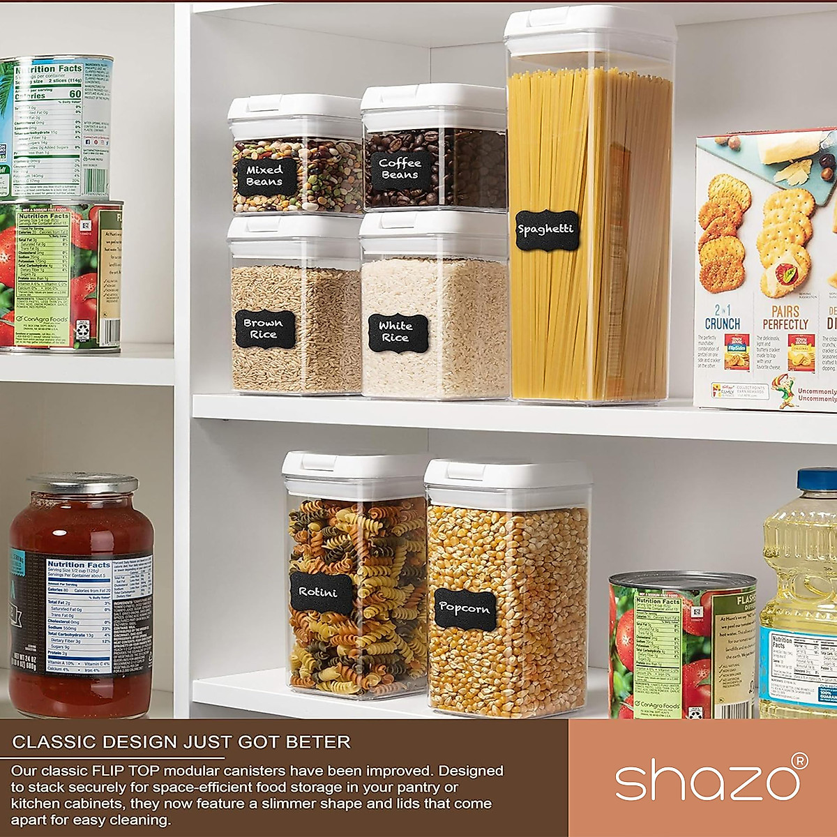 Shazo (Set of 7 Airtight Food Storage Containers with Lids - Leakproof, BPA Free Clear Plastic Cereal Containers for Kitchen & Pantry Organization