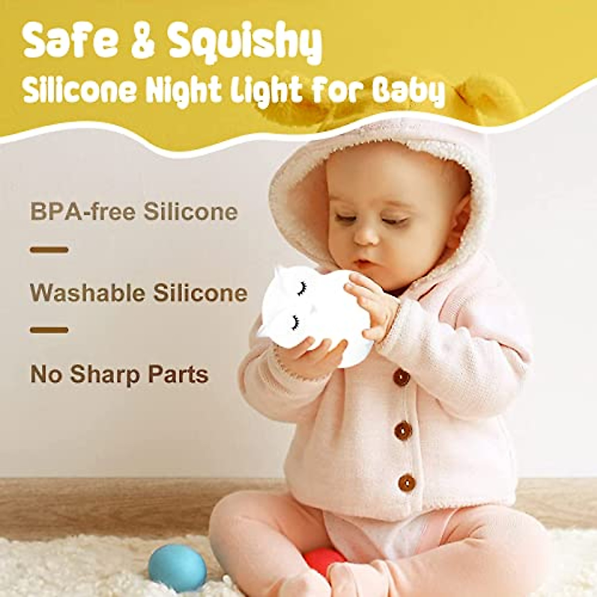 ShaArkMango Kids Night Light Lamp Cute Sleepy Owl, Convenient for Reading & Soothe Baby to Sleep Training Nursery Lights Toddler LED Nightlight for Children Girls Boys Kawaii Room Decor