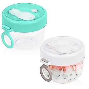 Overnight Oat Containers with Lids and Spoons 2PCS, 20oz Portable Plastic Yogurt Jars, Leak-proof Large Capacity Dessert Cups for Yogurt Breakfast On The Go Cups, Oatmeal Jars Snack Containers